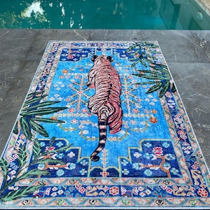 Tiger Rug, Tiger Rug Tibetan, Tiger Rug Blue, Tiger Rug Vintage, Tiger ...