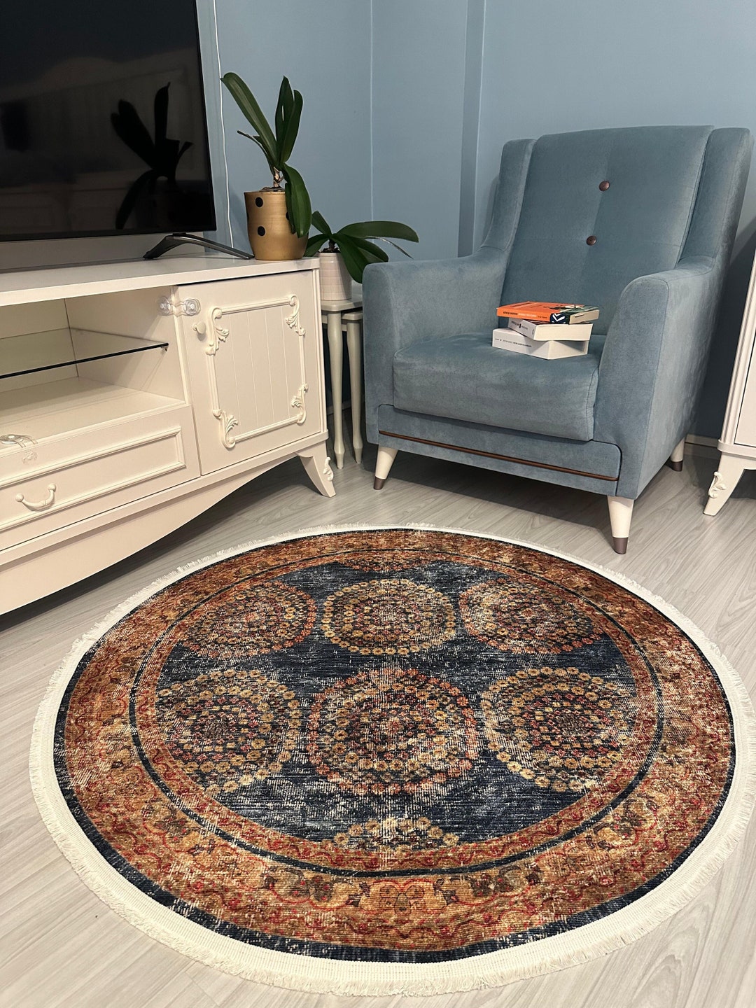 Yellow Round Rug, Yellow Circle Rug, Yellow Blue Rug, Round Rug Custom ...