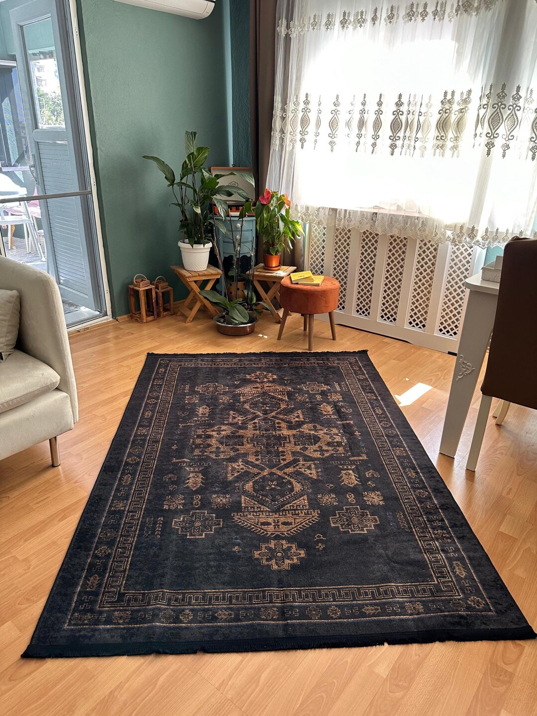 Gold and Black Rug, Yellow and Black Rug, Large Black Rug, 6x9 Black ...