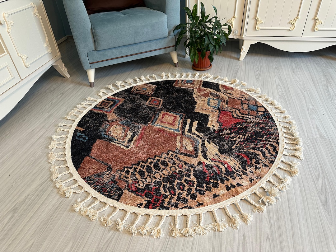 Round Rug for Room, Custom Round Rug, Boho Decor Round Rug, Rustic ...