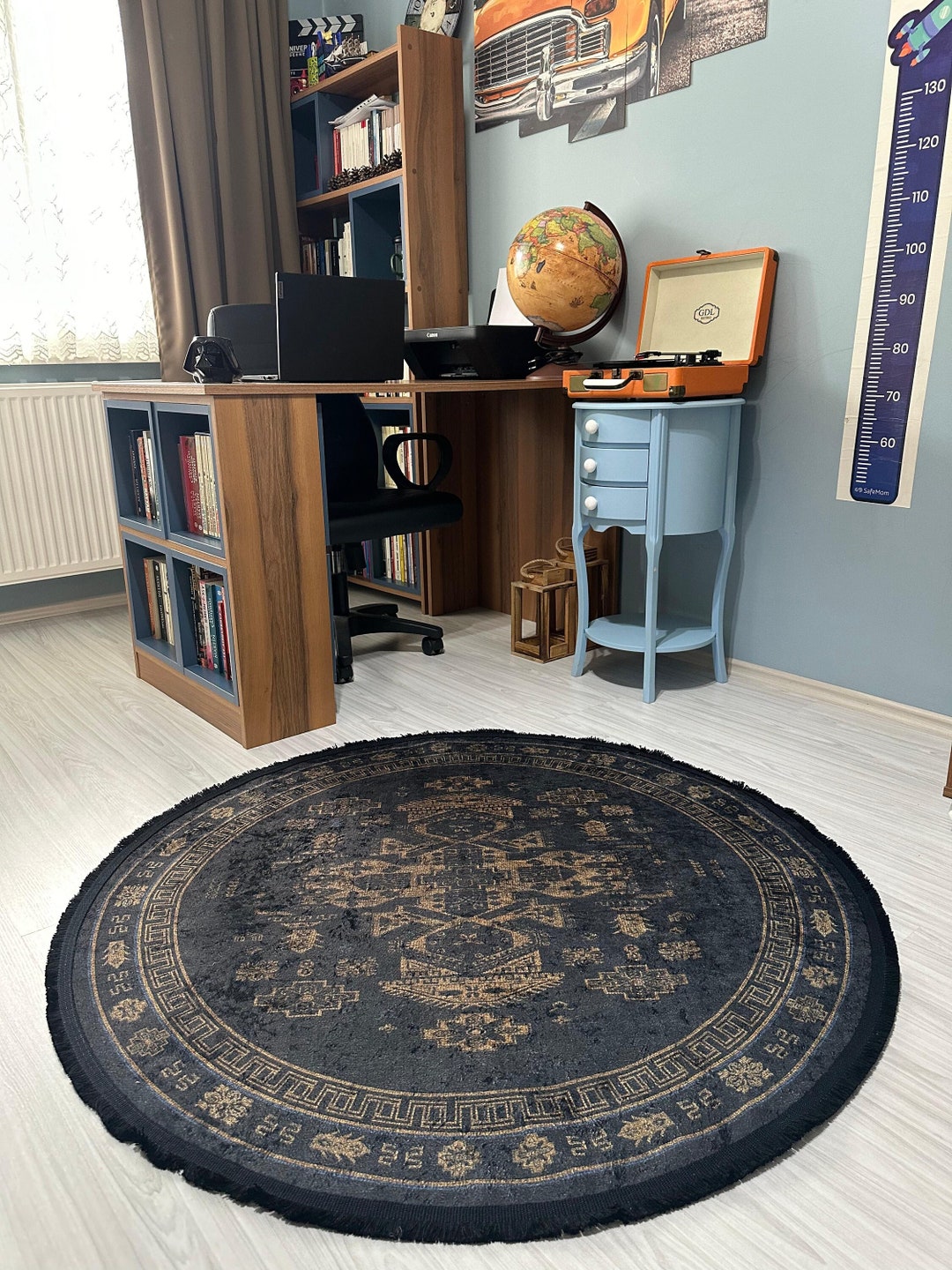 Round Rug Black, Black Round Rug, Circle Rug Black, Black Rug Vintage ...