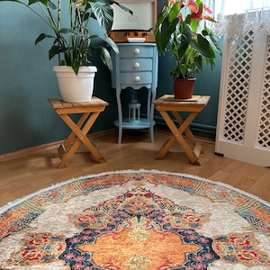Orange Rug, Burnt Orange Rug, Round Orange Rug, Orange Rug in Living ...