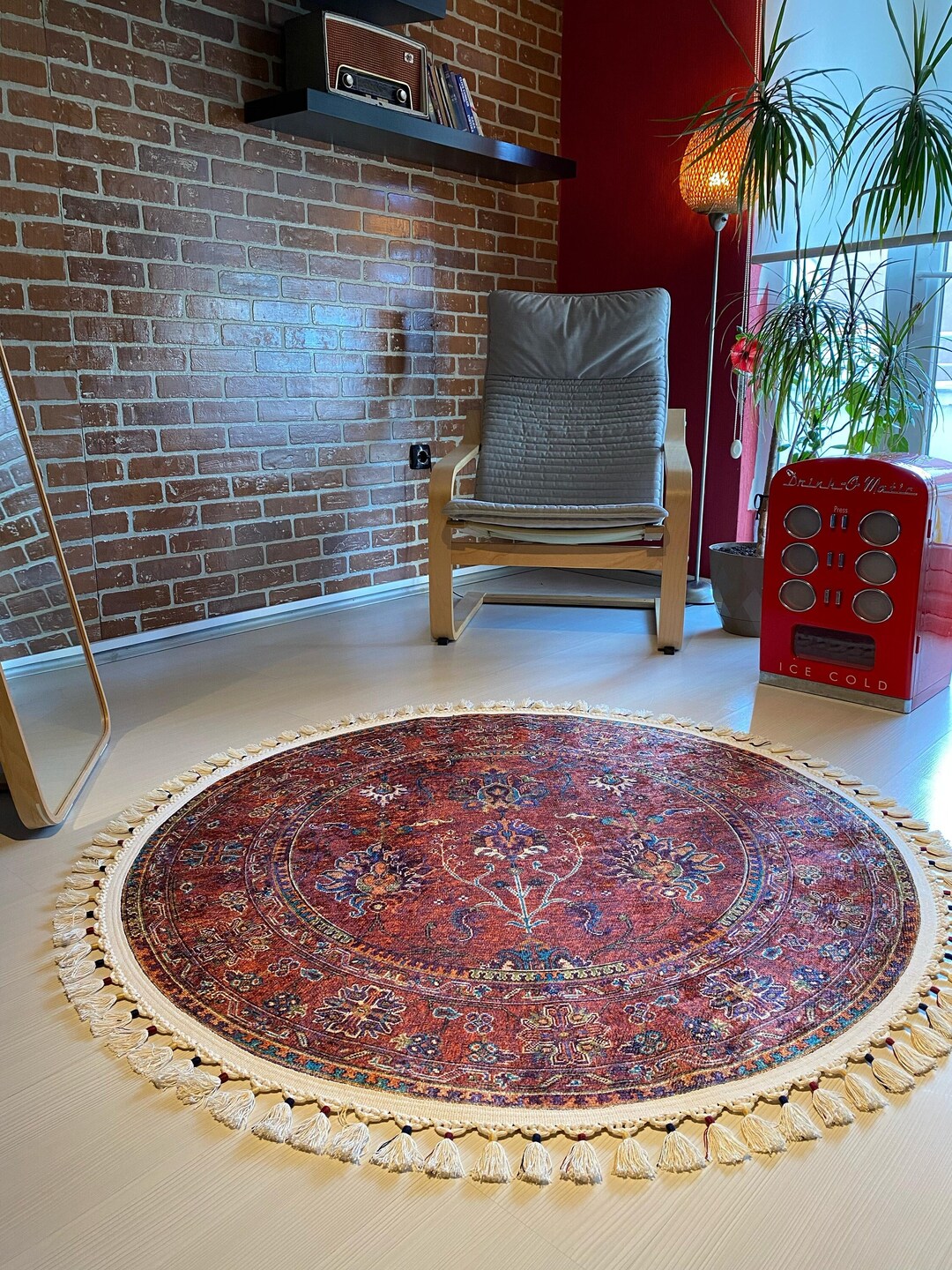 Circle Rug Red, Round Rug Red, Circle Rug Large, Circle Rug Boho ...