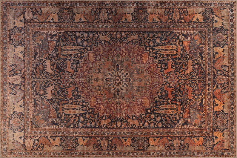 Earth Tones Rug Persian Pattern Bohemian Rug Vintage Look - Etsy