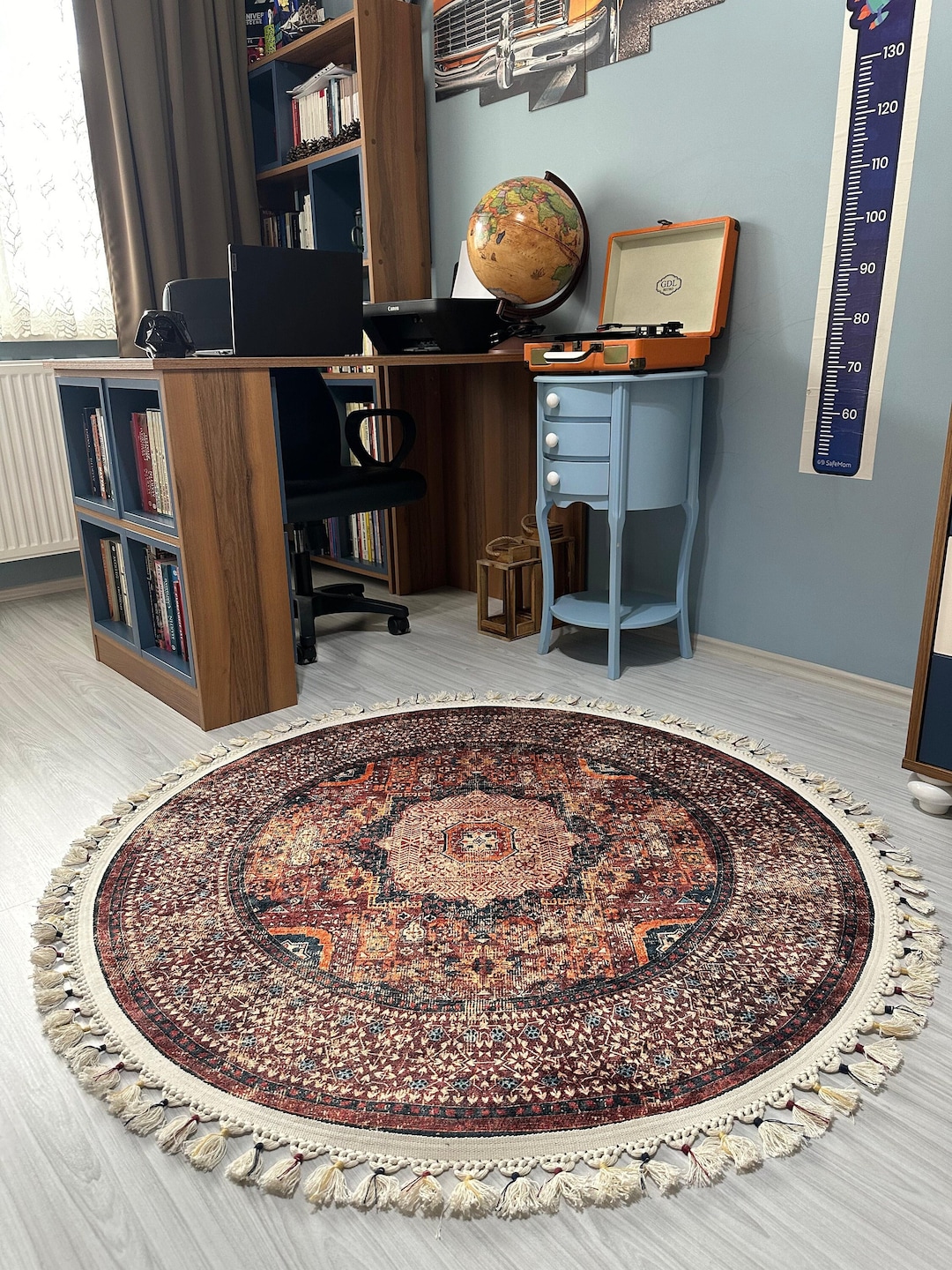 Earth Tones Round Rug: Vintage Style Cotton Kilim - Etsy