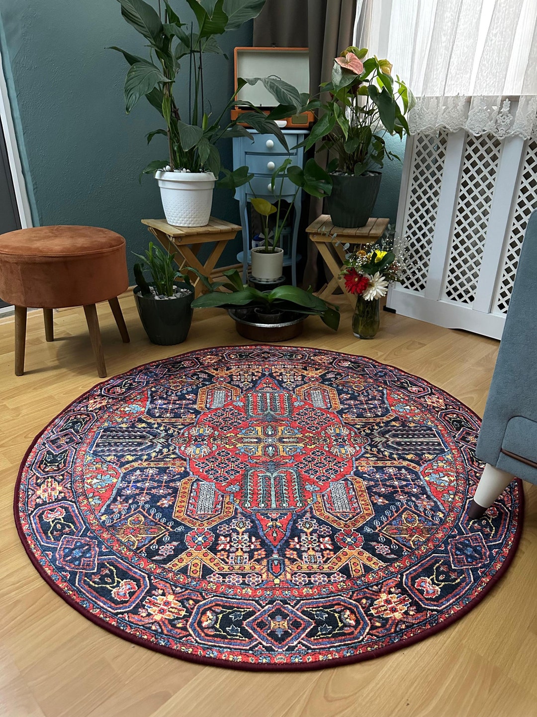 Round Rug Mid Century Modern, Round Rug Under Table, Round Rug Vintage ...