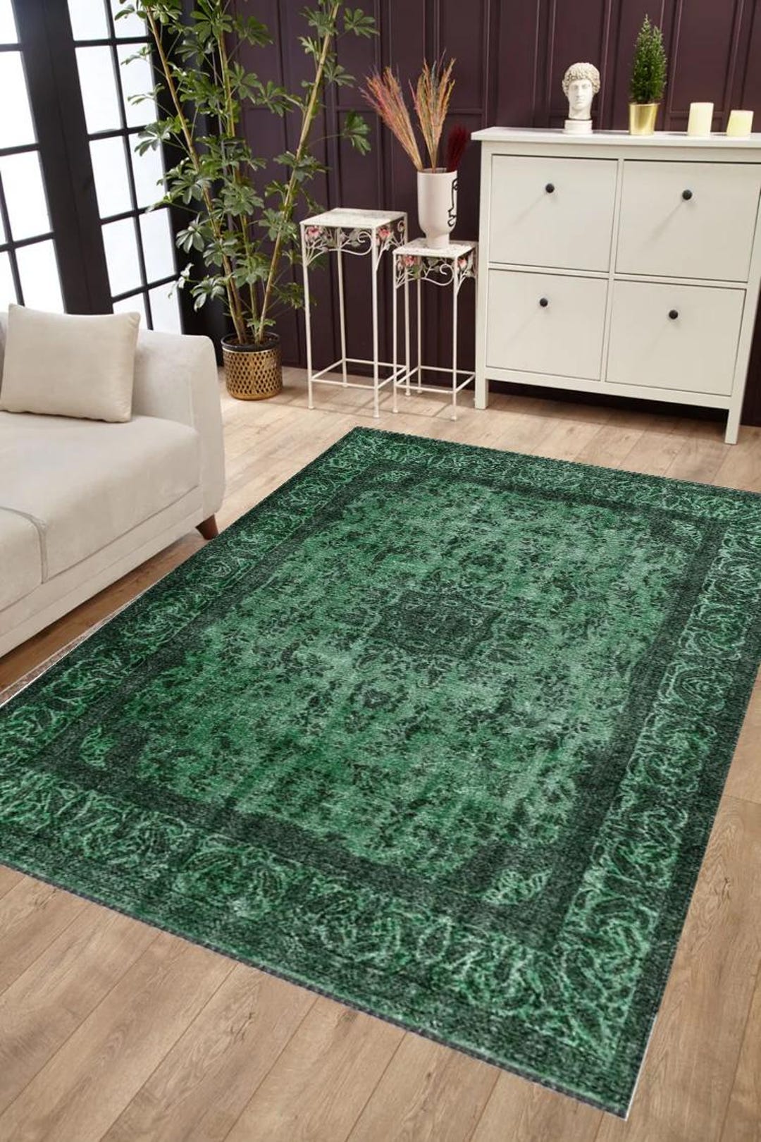Modern Boho Chic Green Rug, Vintage Inspired Green Runner Rug, Boho ...