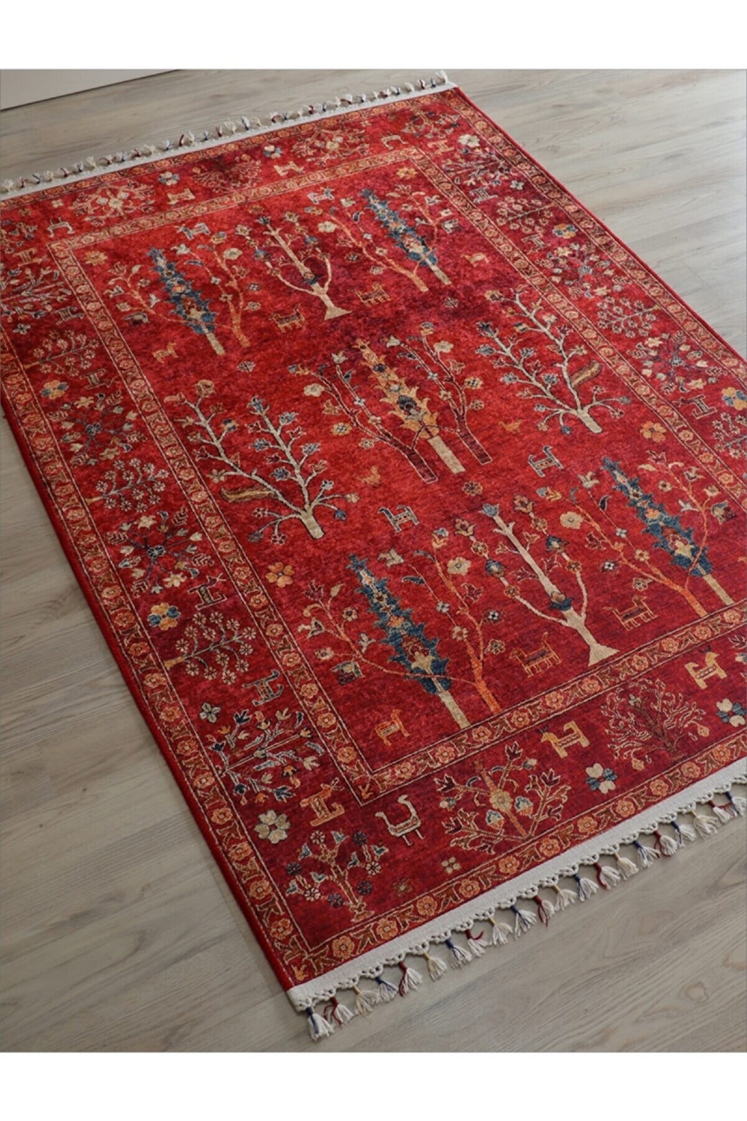Red Boho Area Rug: Vintage Tribal Pattern Cotton Carpet - Etsy