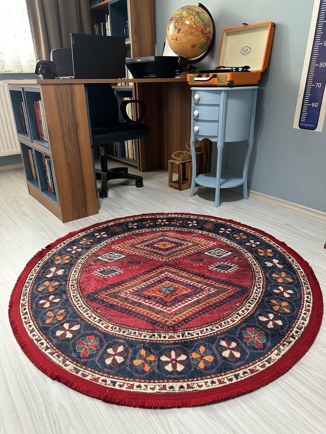 Moroccan Rug, Round Red Rug, Round Dining Table Rug, 9 Ft Round Rug, 8 ...