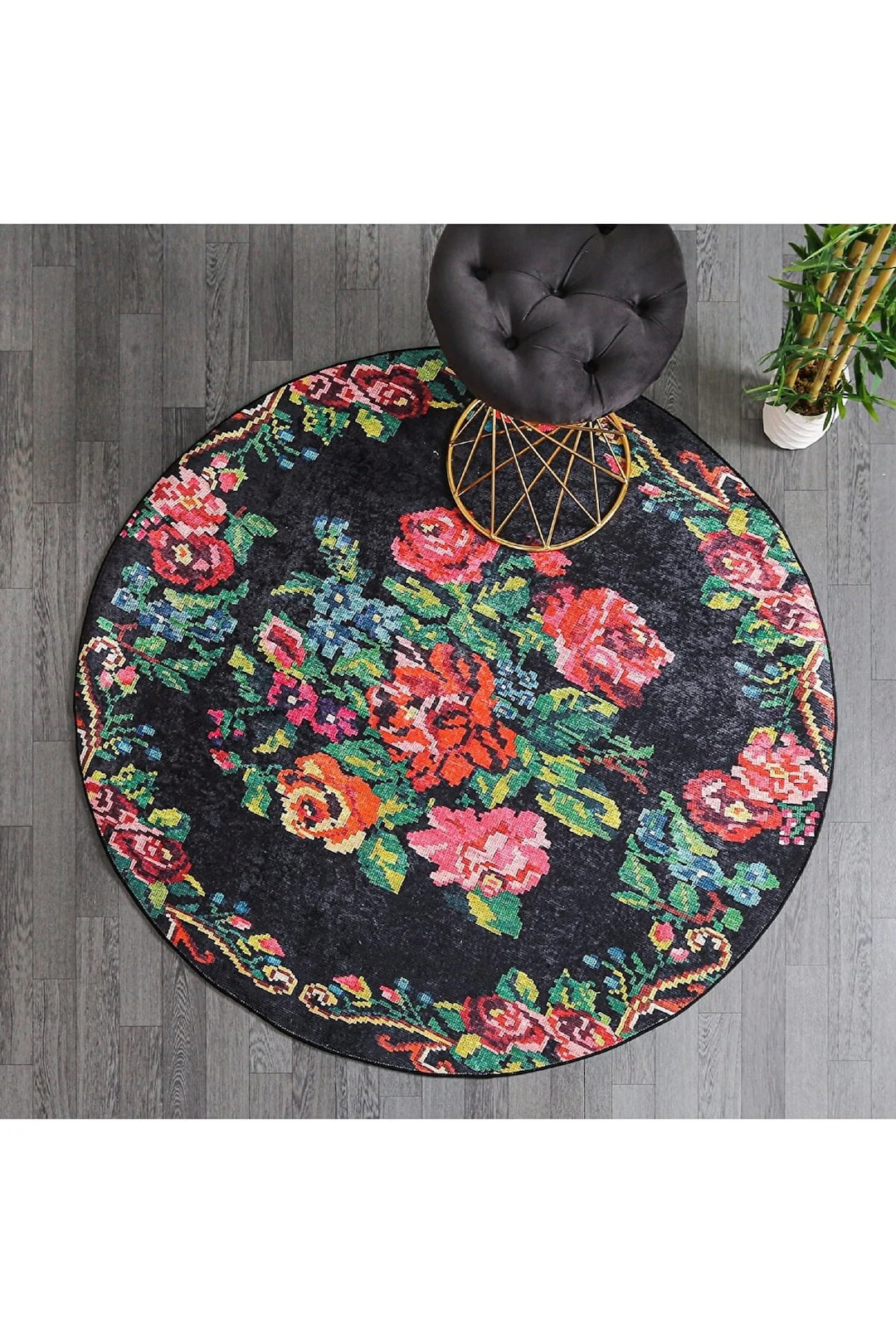 Flower Rug Circle, Flower Rug Round Round Rug Vintage, Round Rug 8 Feet ...