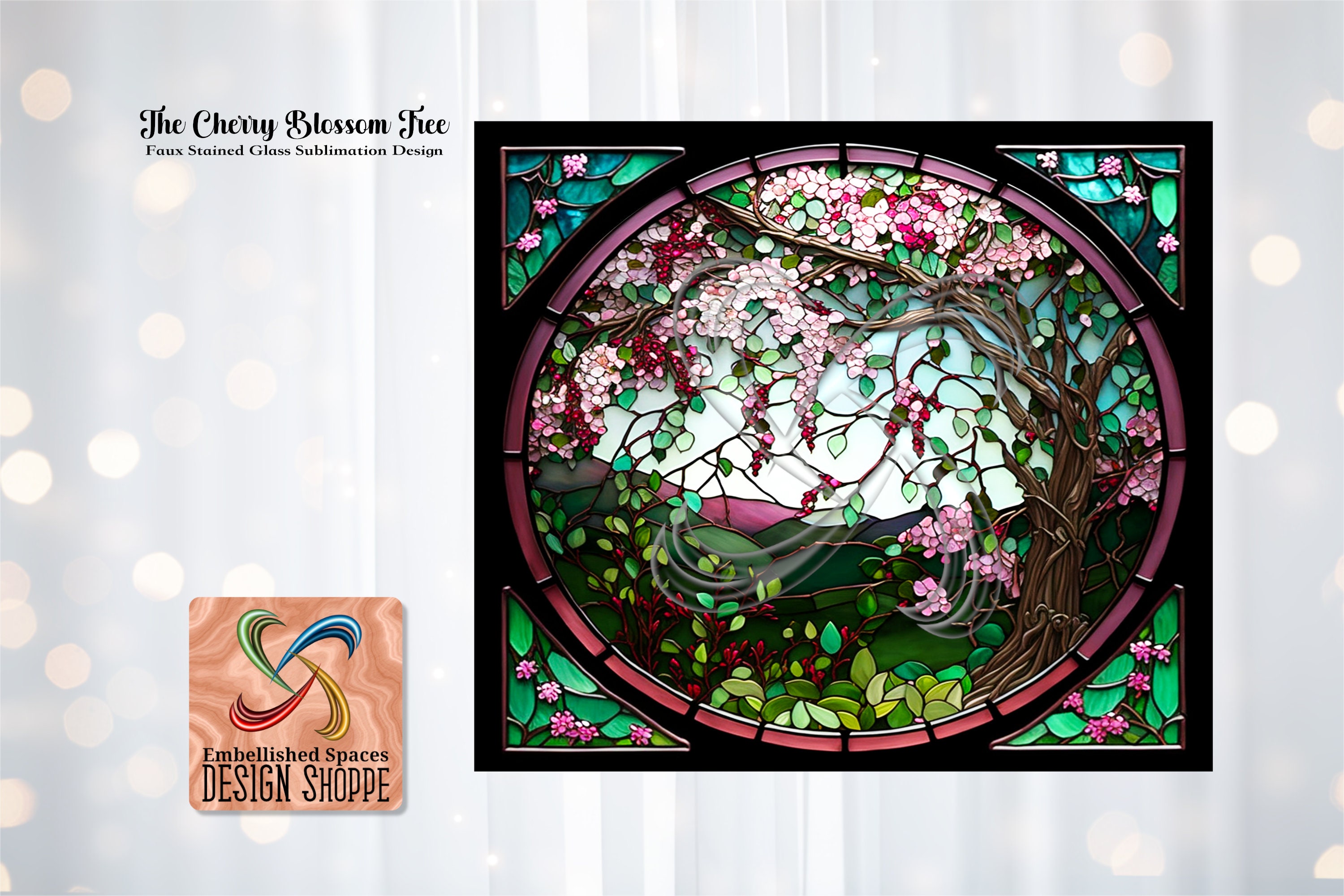 The Cherry Blossom Tree Stained Glass Digital Art PNG Downloadable ...