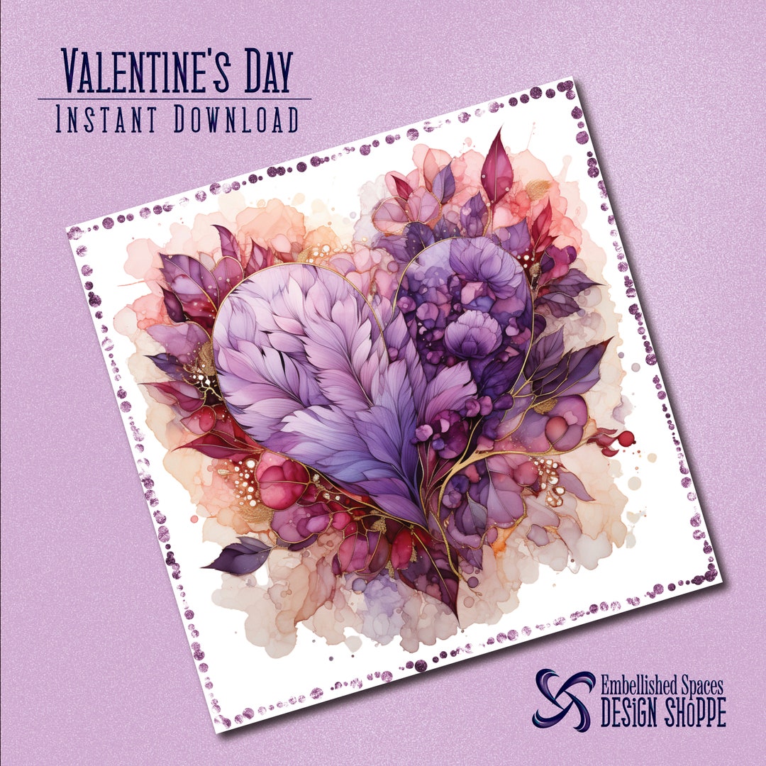 Purple Lovers Valentines Card Instant Download Printable Card ...