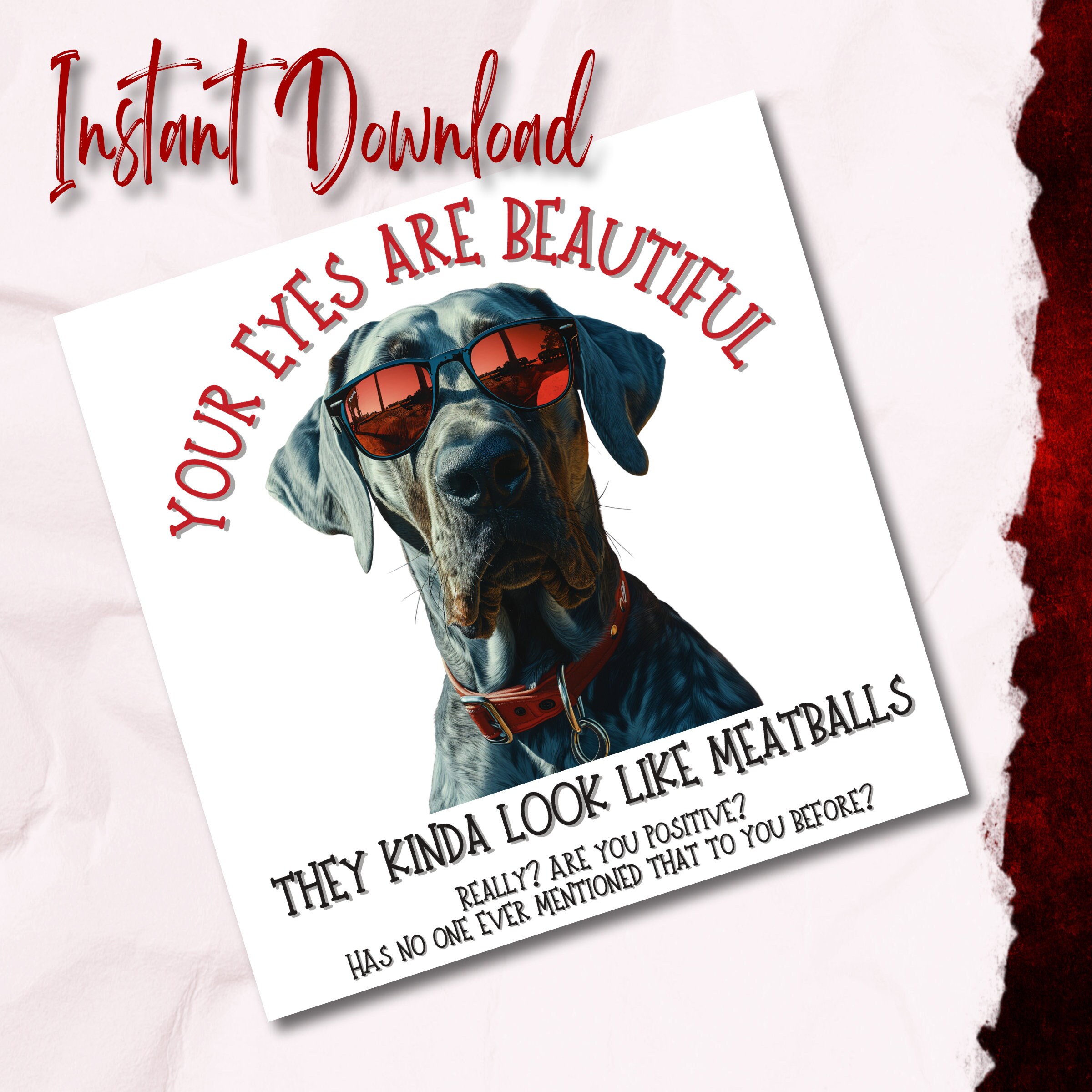 Funny Flirty Great Dane Card Printable Instant Download Card & Envelope ...