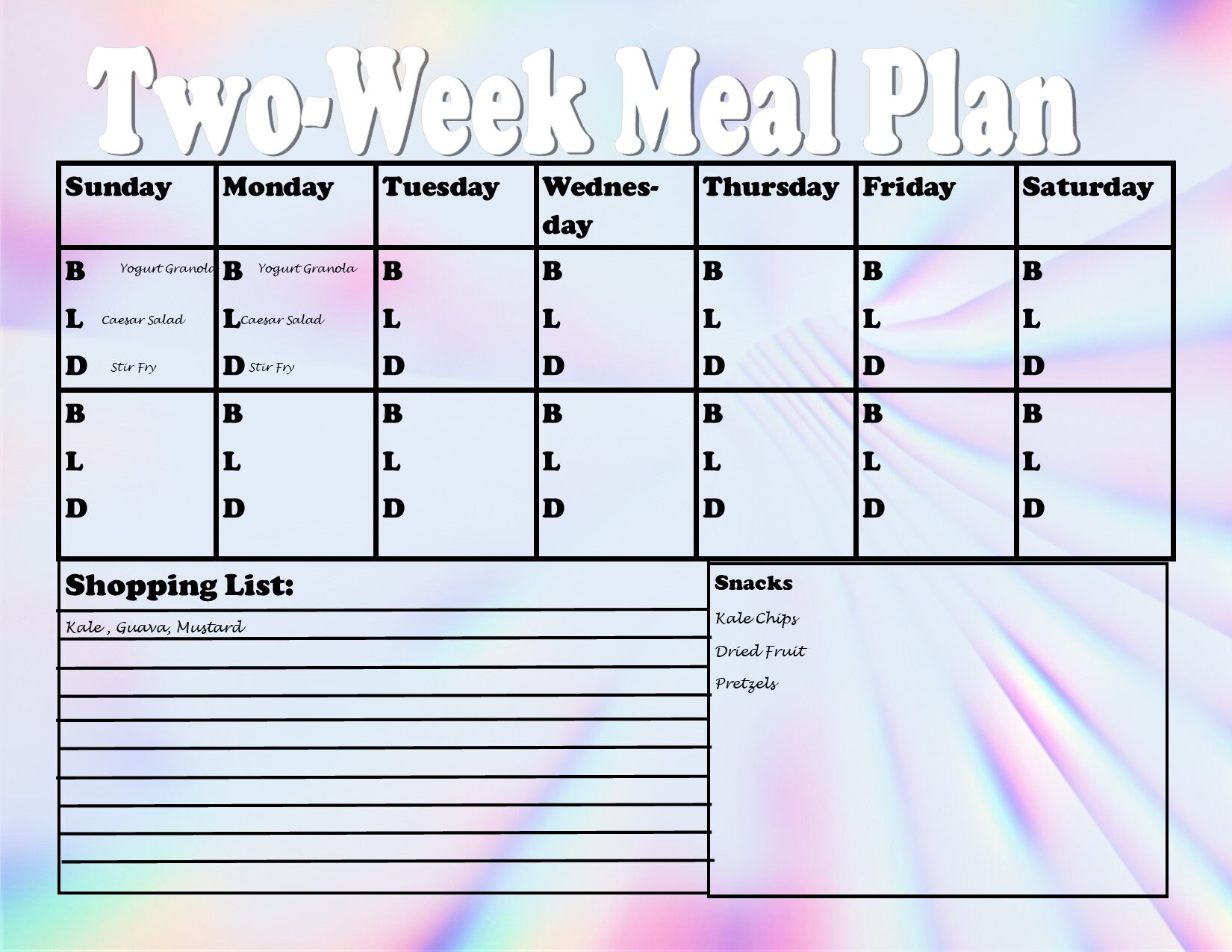 Two Week Meal Planner - Etsy
