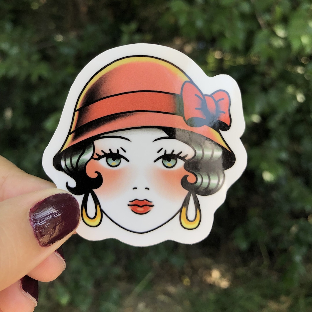 Pink Flapper Girl Sticker - American Traditional Flash Tattoo - Etsy
