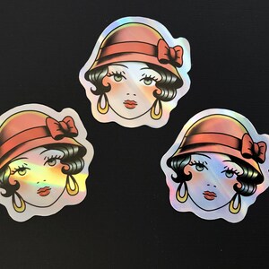 Pink Flapper Girl Sticker - American Traditional Flash Tattoo - Etsy