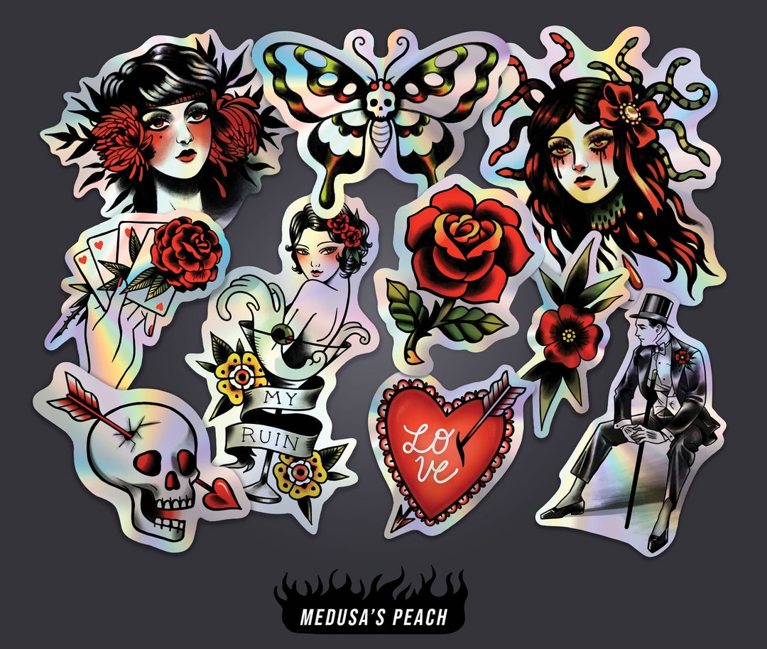 Flash Tattoo Sticker Pack 10 PCS - Dark Aesthetic Vinyl Sticker Set - Etsy