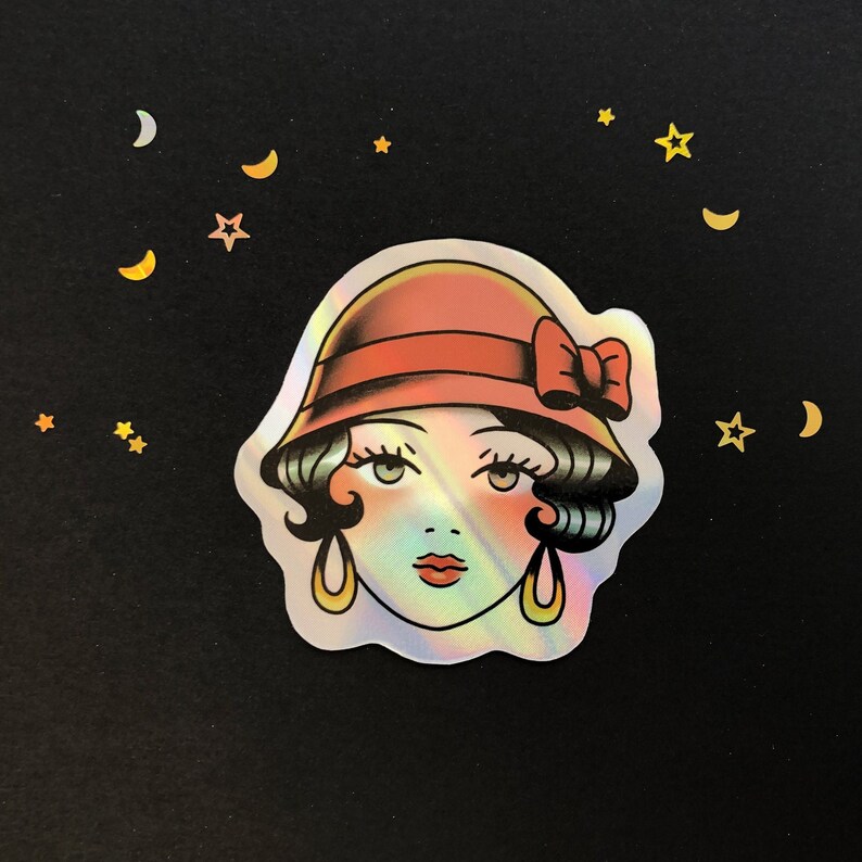 Pink Flapper Girl Sticker American Traditional Flash Tattoo - Etsy
