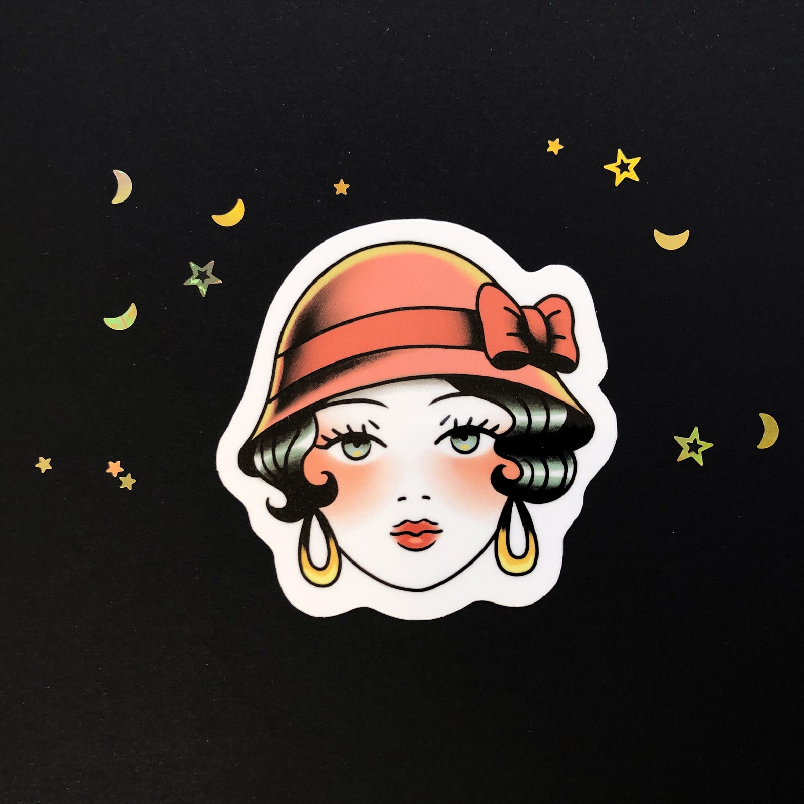 Pink Flapper Girl Sticker American Traditional Flash Tattoo - Etsy