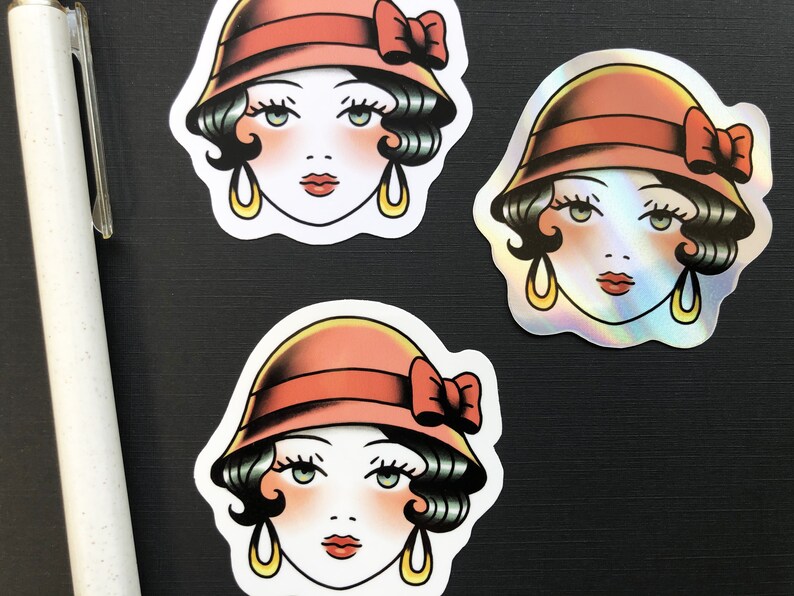 Pink Flapper Girl Sticker - American Traditional Flash Tattoo - Etsy