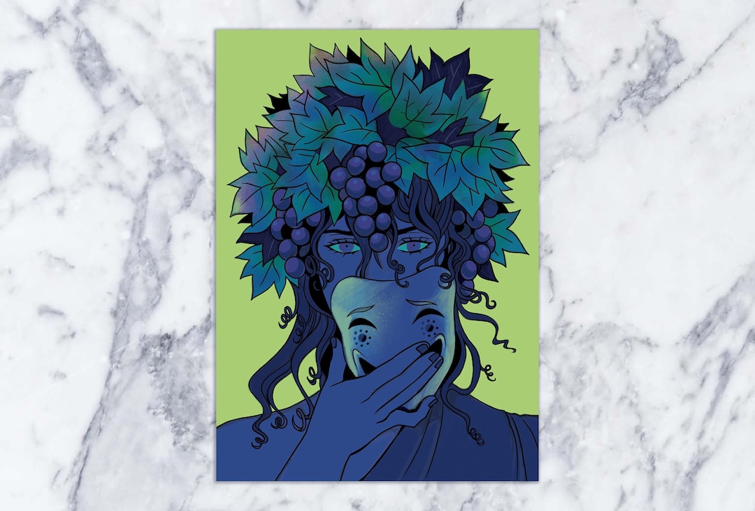 Dionysus Art Print, Greek Mythology Wall Decor, Neon Dionysus Portrait ...