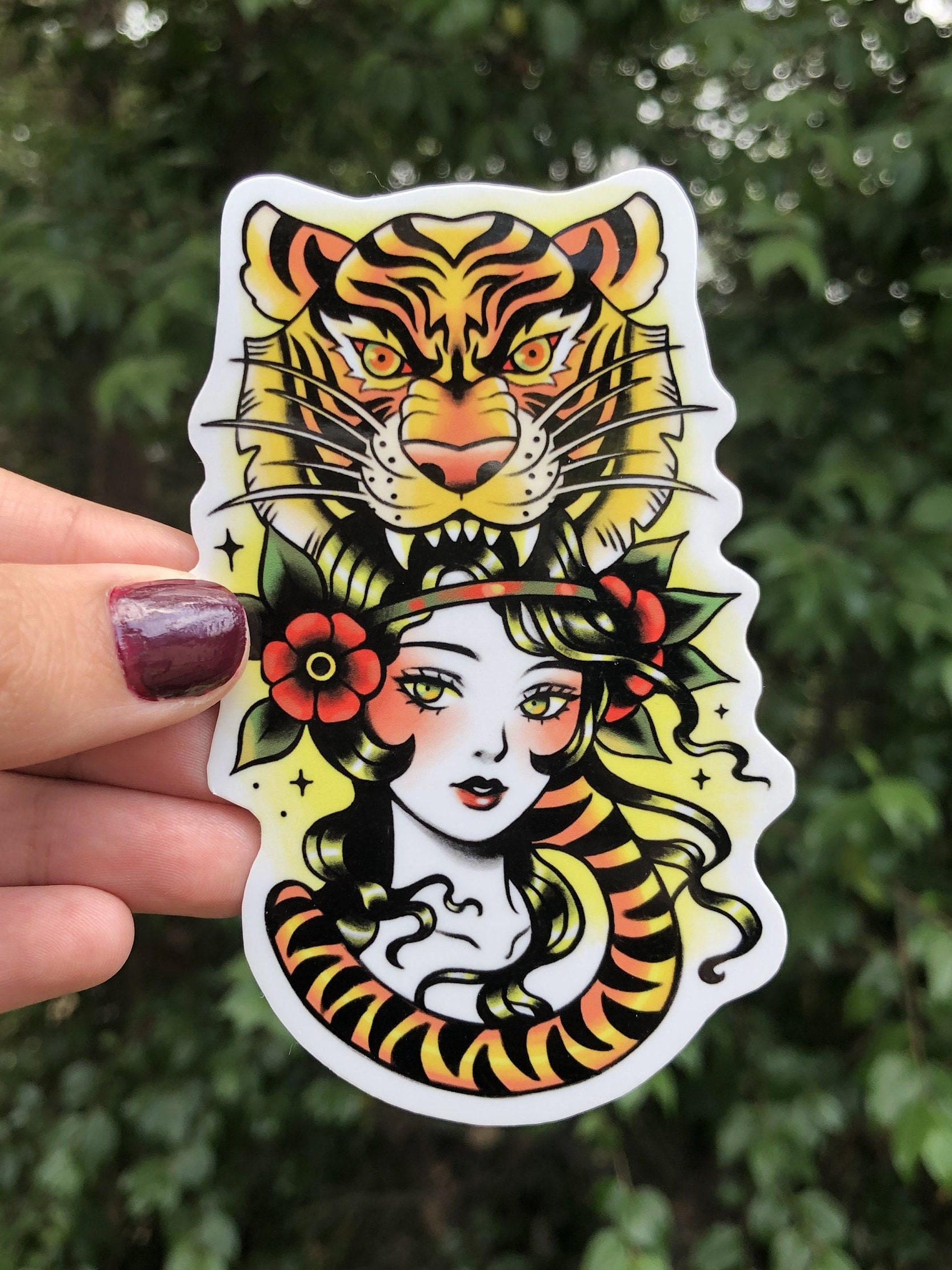 Tiger Girl Sticker American Traditional Flash Tattoo - Etsy