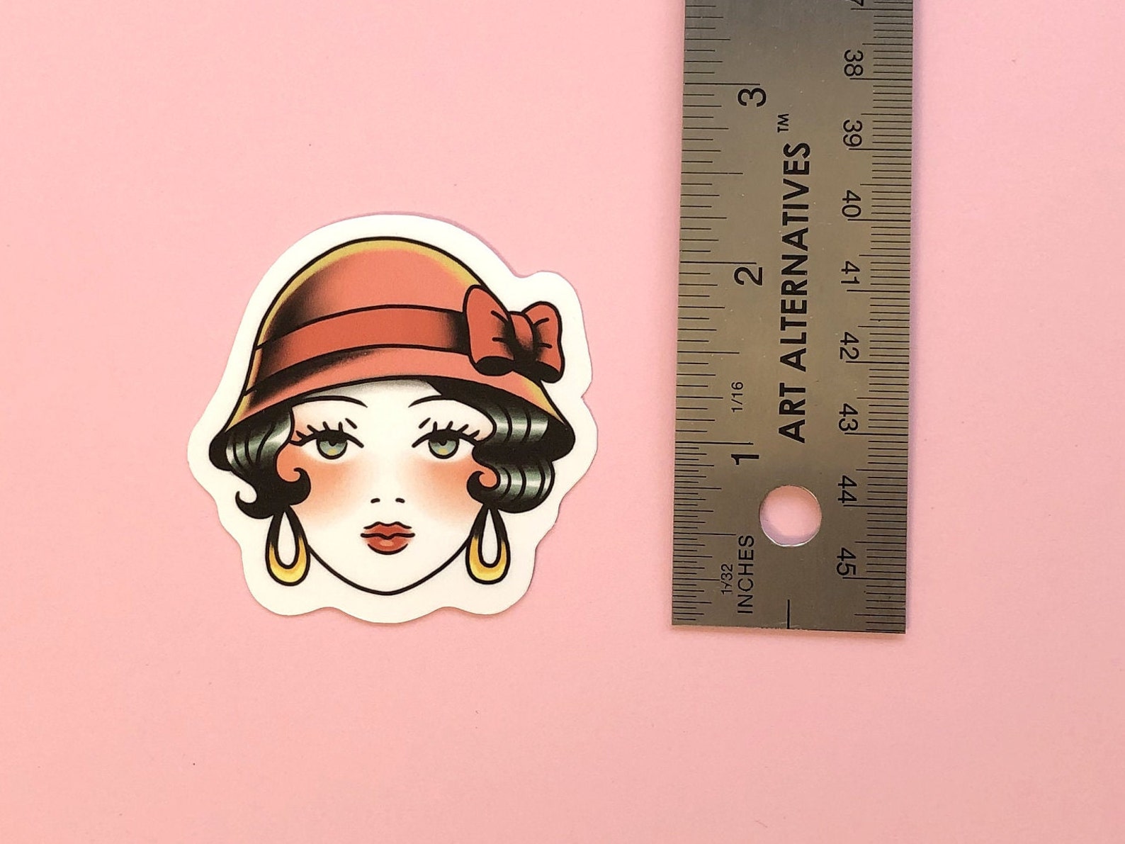 Pink Flapper Girl Sticker - American Traditional Flash Tattoo - Etsy