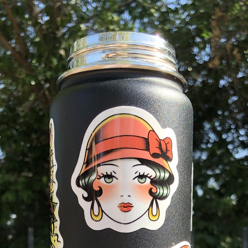 Pink Flapper Girl Sticker American Traditional Flash Tattoo - Etsy