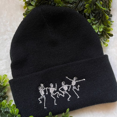 Skeleton Embroidered Beanie Spooky Embroidery Boho Hippy | Etsy