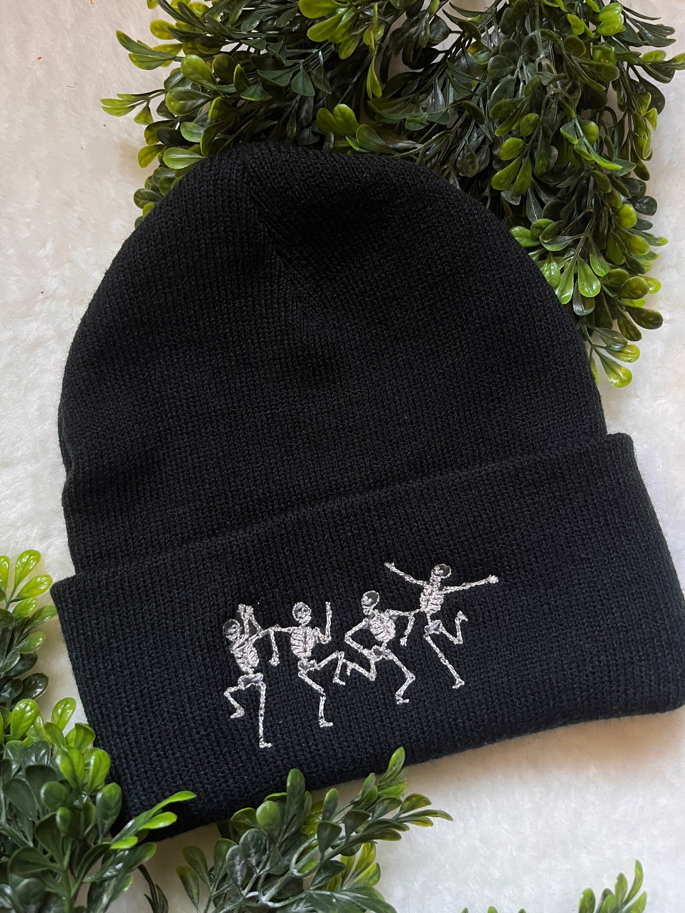 Skeleton Embroidered Beanie Spooky Embroidery Boho Hippy - Etsy