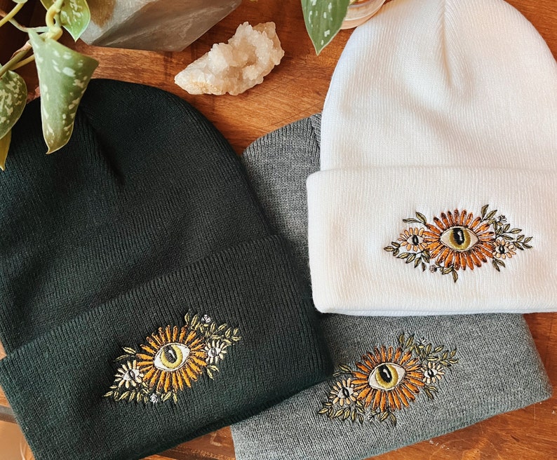 Floral Evil Eye Beanie Embroidered Beanie Boho Beanie - Etsy