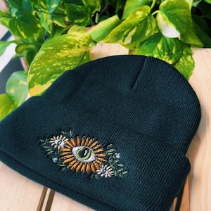 Floral Evil Eye Beanie - Embroidered Beanie - Boho Beanie - Winter Hat ...