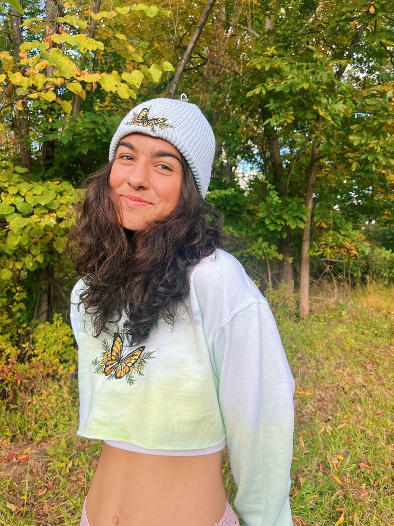 Light Blue Rib Knit Embroidered Beanie Winter Hat Mushroom - Etsy