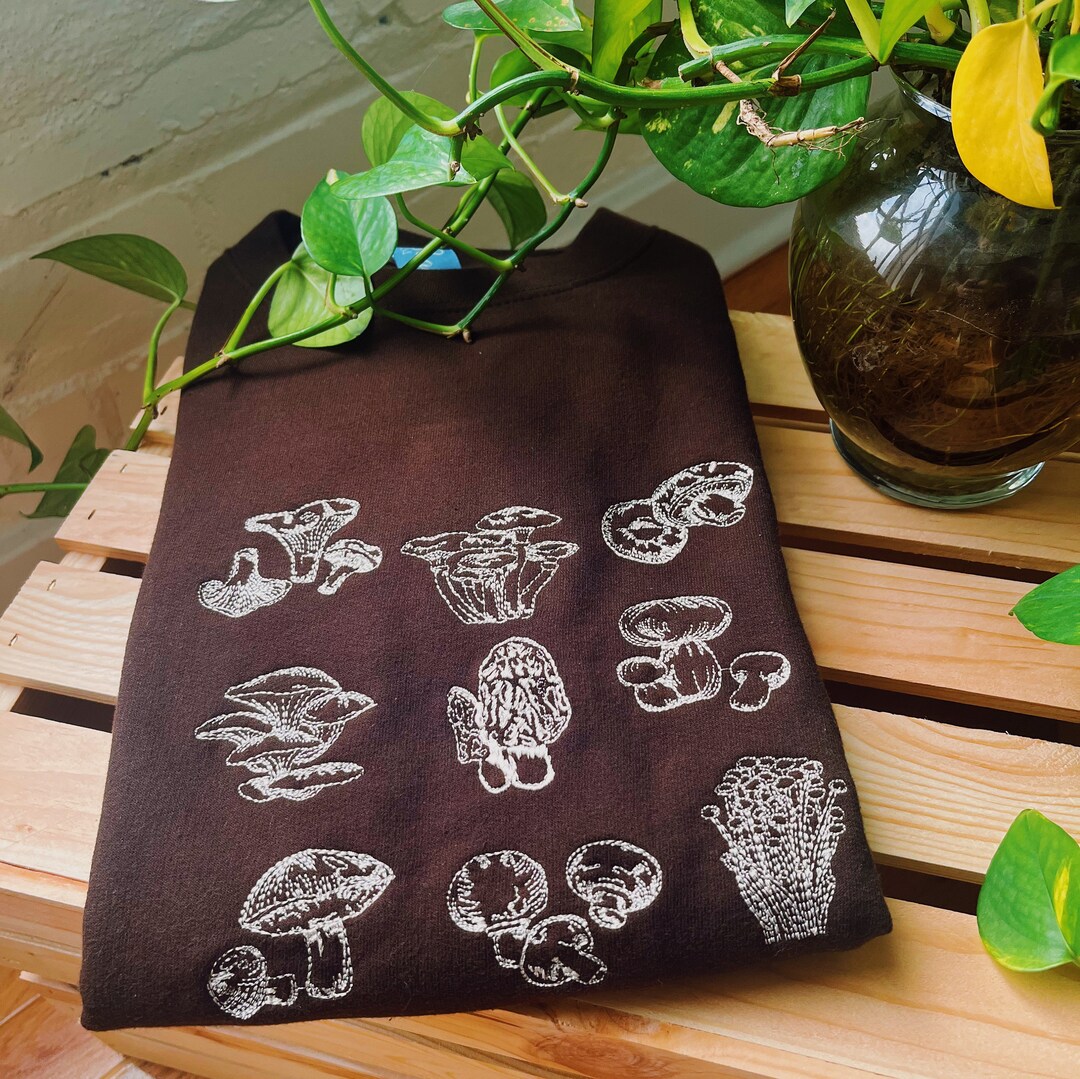 Chocolate Edible Mushrooms Embroidered Crewneck Unisex Embroidered ...