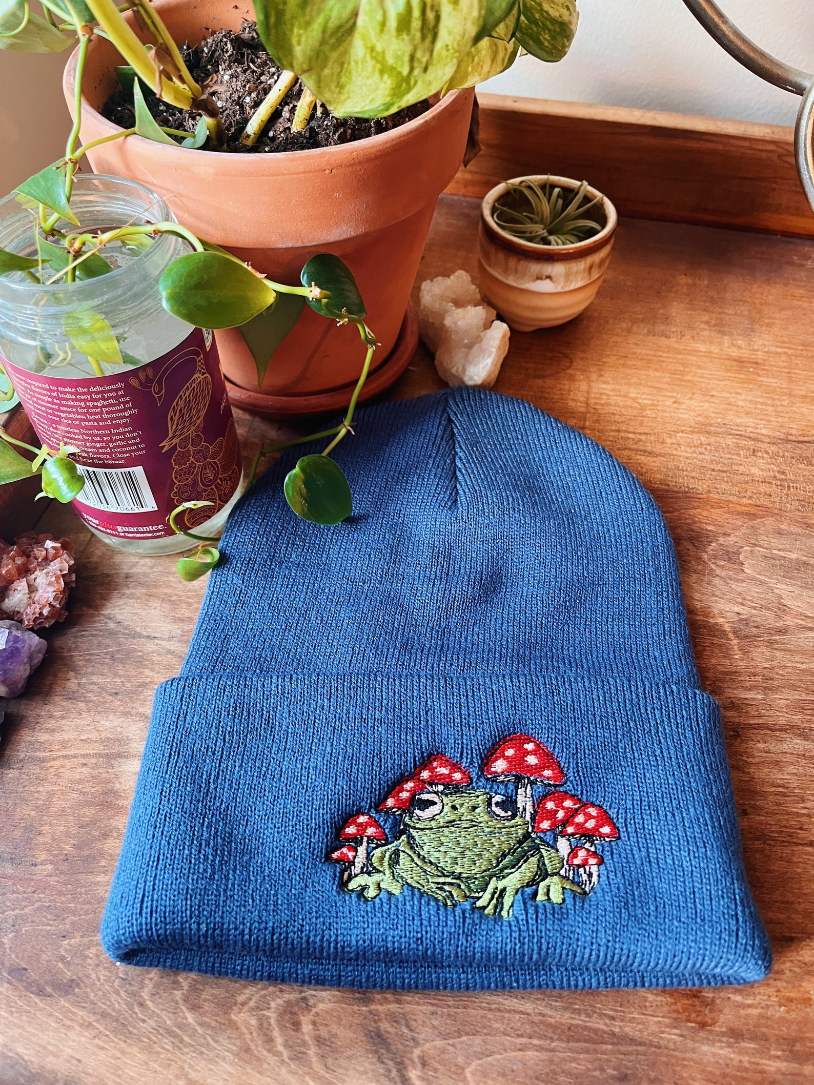 Mushroom Frog Beanie Embroidered Custom Beanie Boho Beanie - Etsy