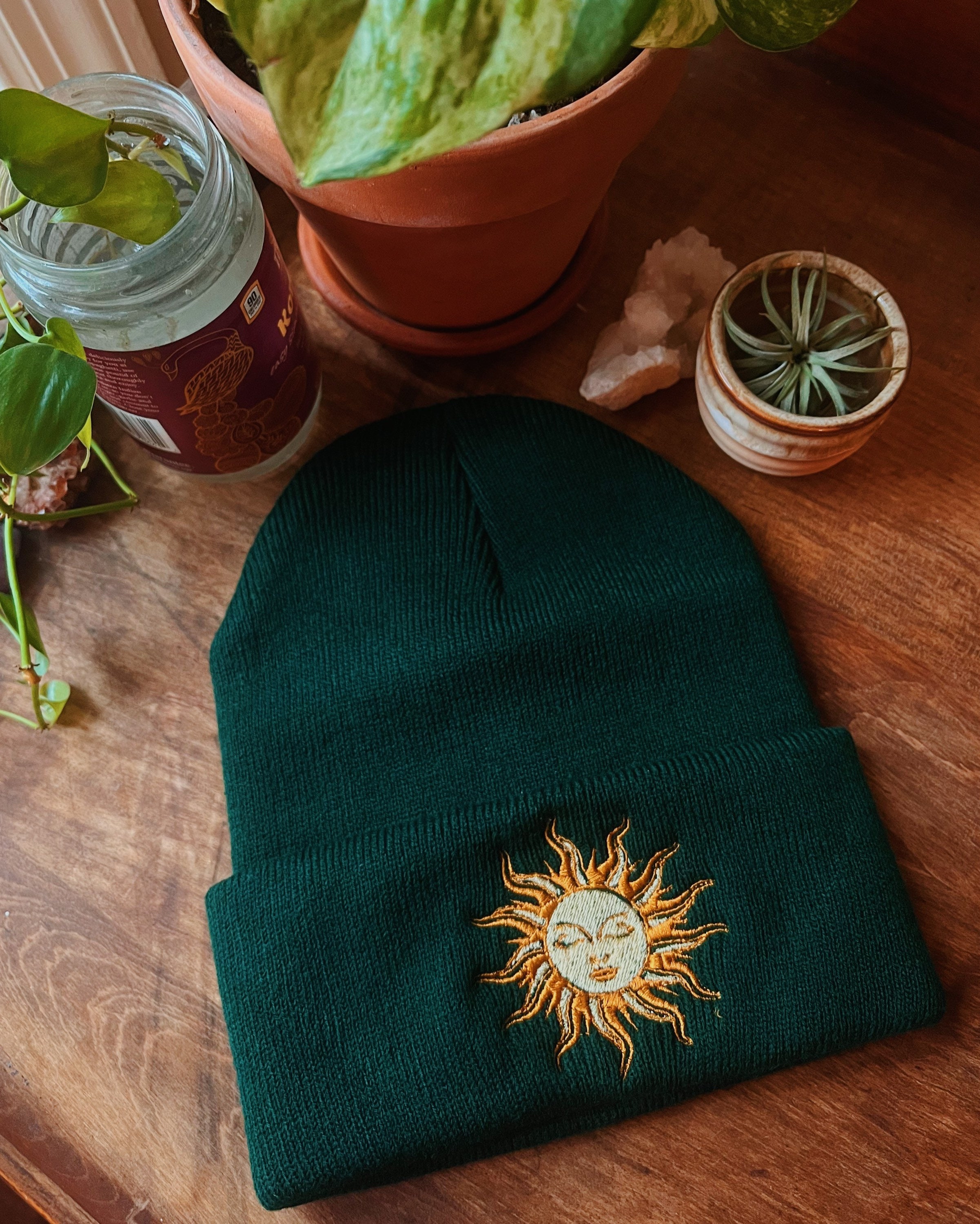 Embroidered Sun Beanie - Boho Solstice Winter Hat - Etsy