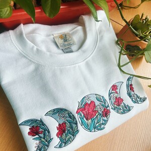 White Floral Moon Phase Embroidered Crewneck - Unisex Christmas ...