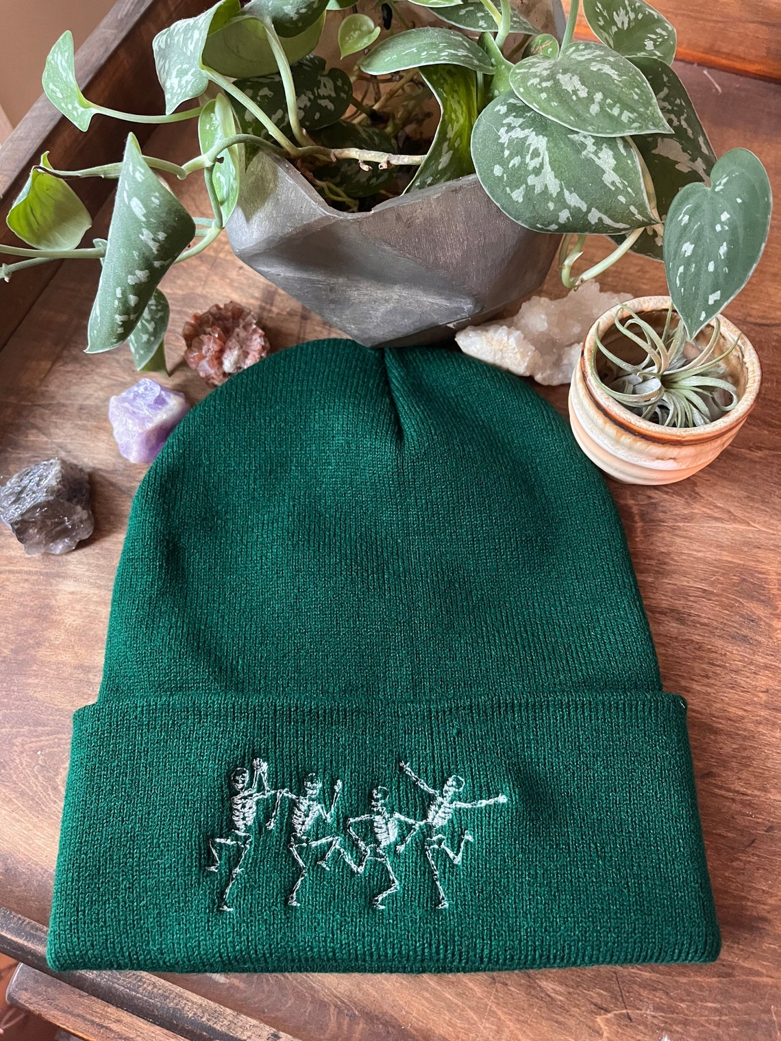 Skeleton Embroidered Beanie Spooky Embroidery Boho Hippy - Etsy