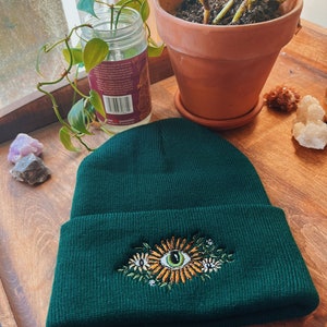 Floral Evil Eye Beanie - Embroidered Beanie - Boho Beanie - Winter Hat ...