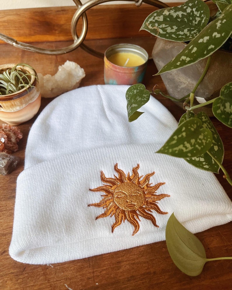 Embroidered Sun Beanie - Boho Solstice Winter Hat - Etsy