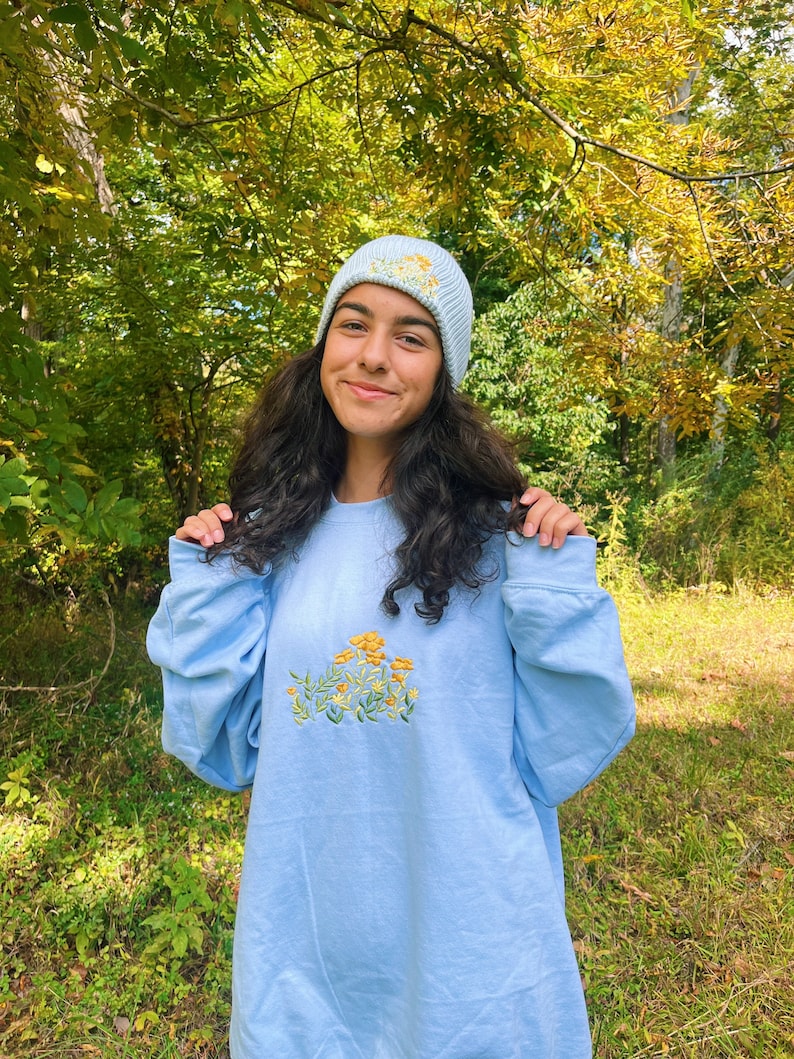 Light Blue Rib Knit Embroidered Beanie Winter Hat Mushroom - Etsy