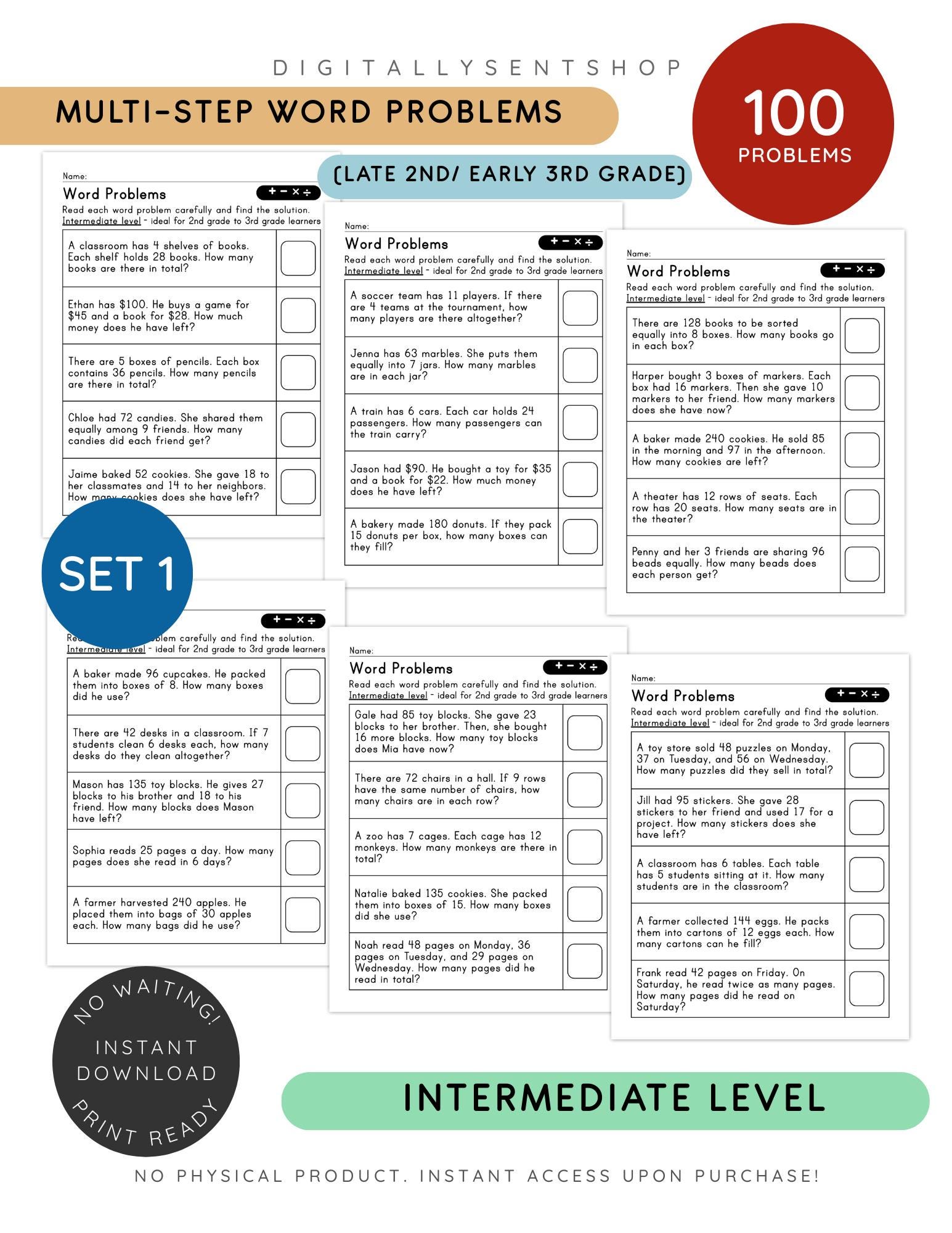 100 Math Word Problems Worksheets | 2nd & 3rd Grade | Addition ...