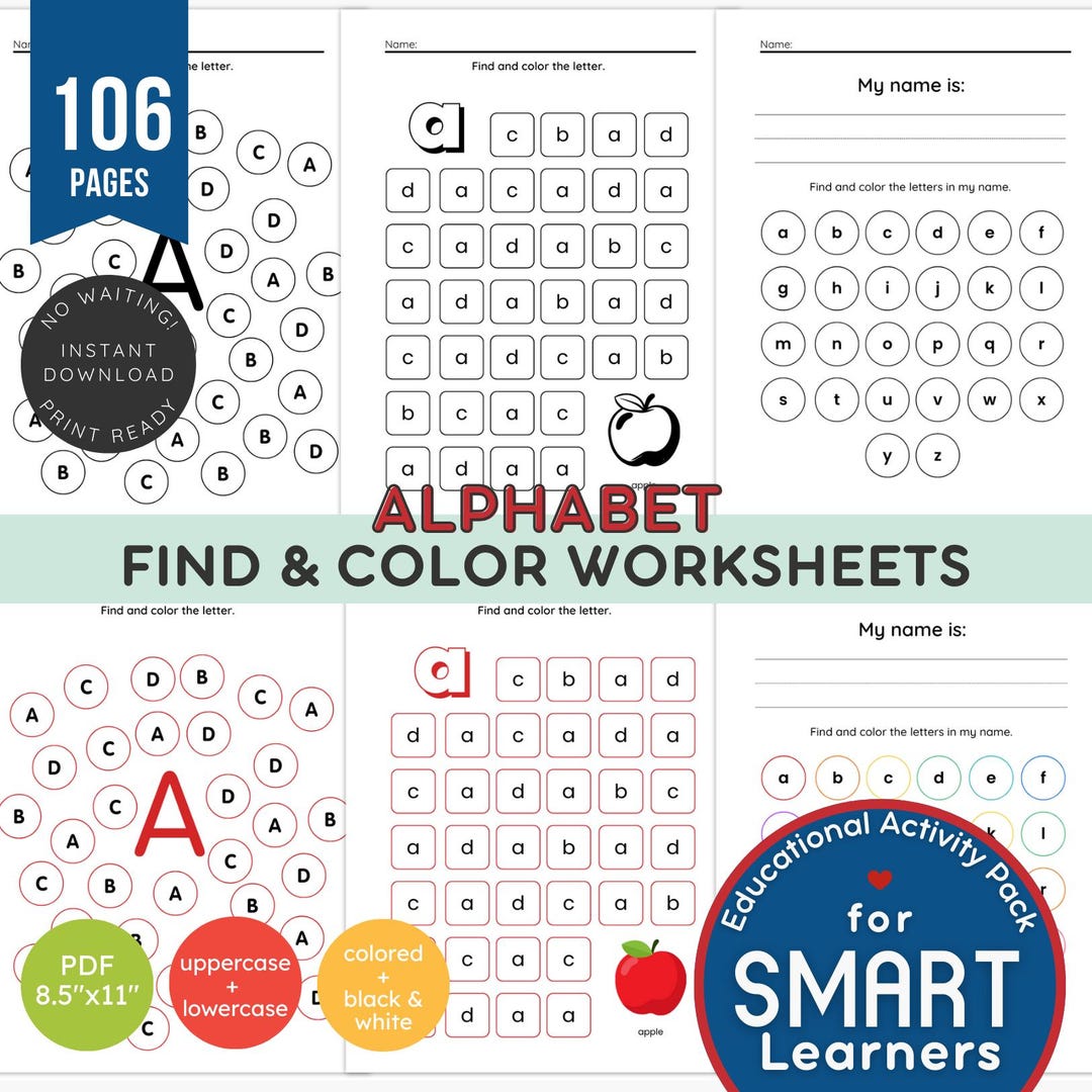 Letter Recognition Alphabet Find & Color Worksheets | ABC Printable ...