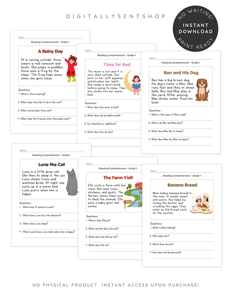 125 Short Stories for Grade 1 | Reading Comprehension Bundle PDF & PNG ...