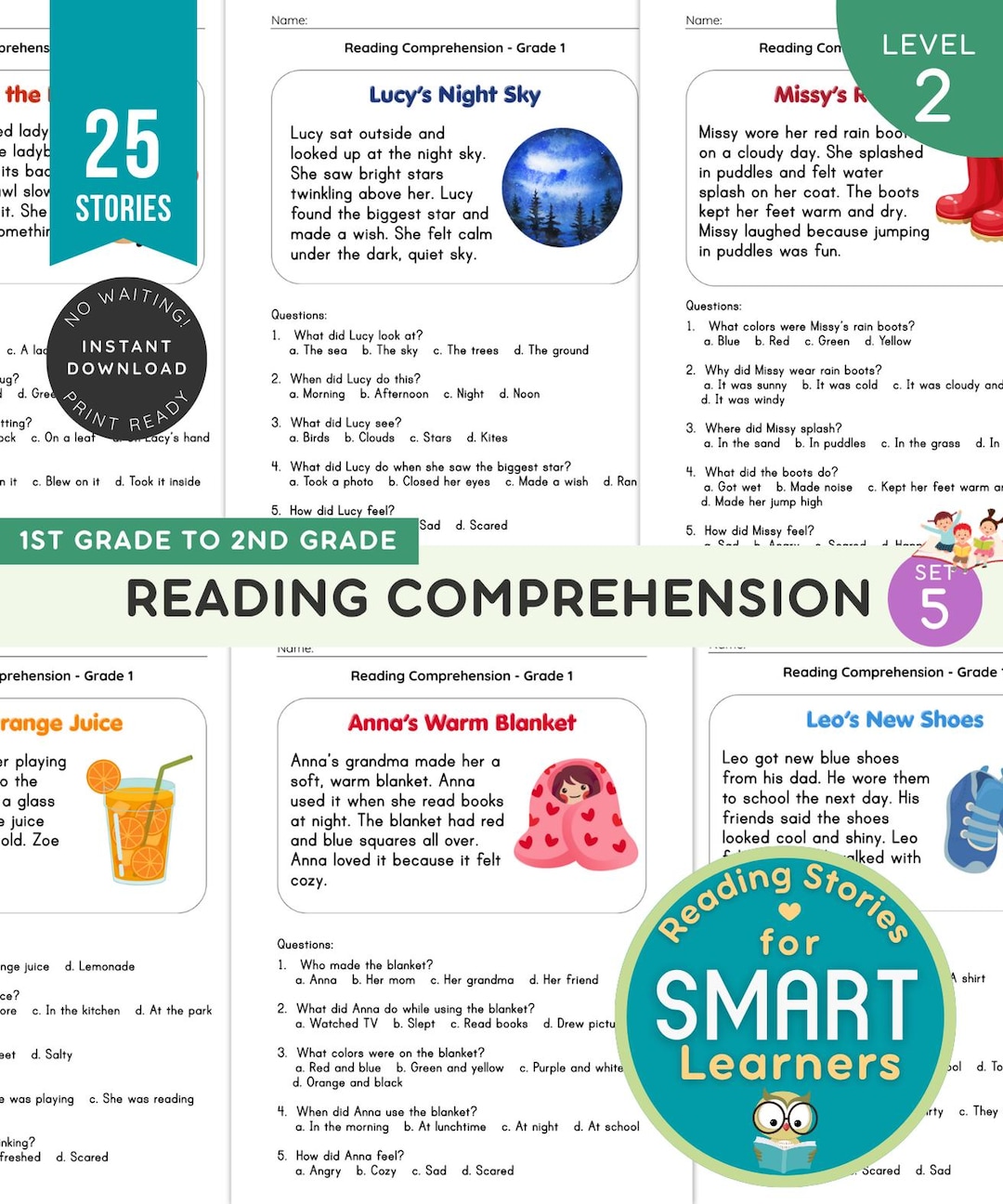 Reading Comprehension Grade 1 Set 5 | 25 Short Stories for Kids ...