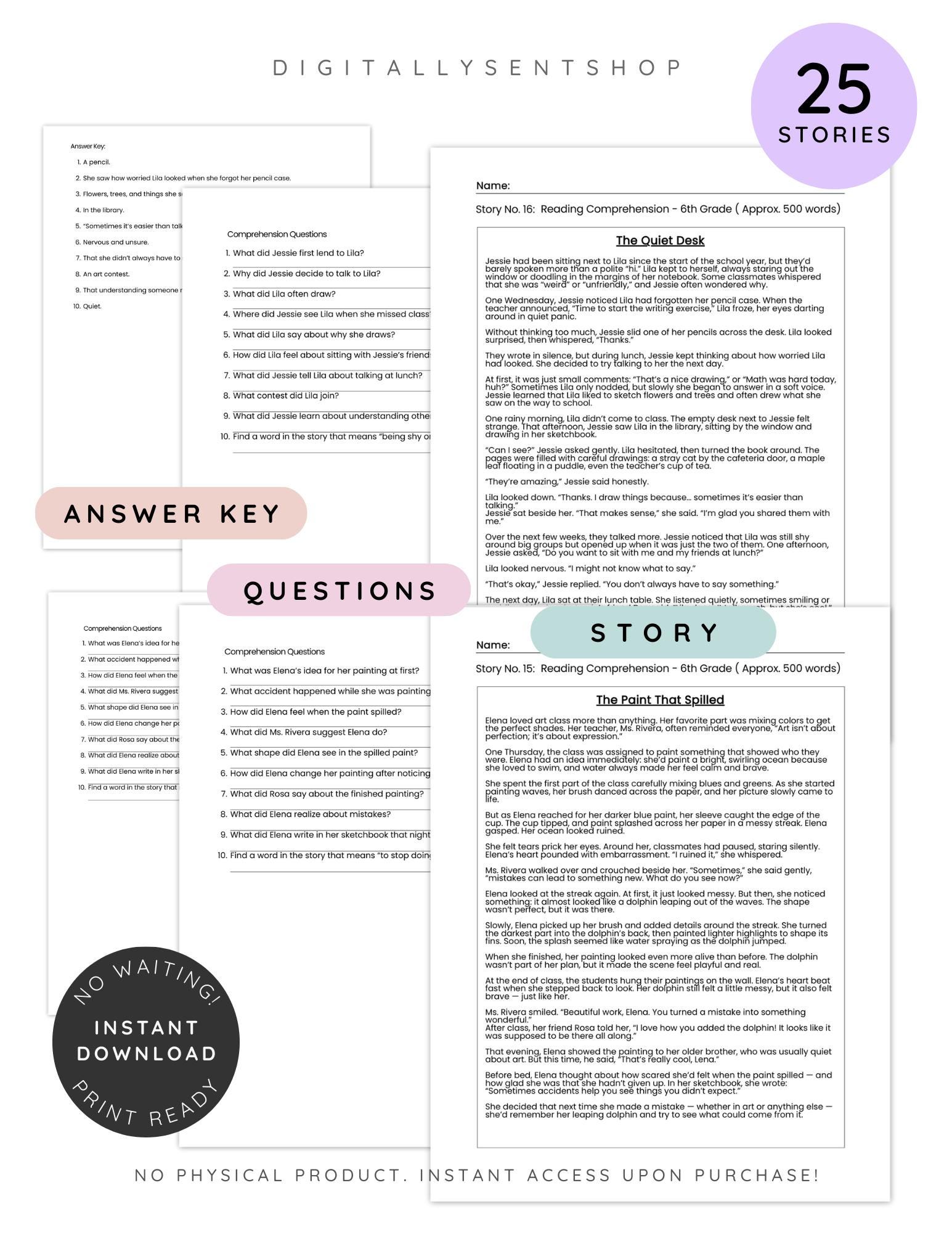 Reading Comprehension Grade 6 Set 2 | 25 Stories With Questions ...