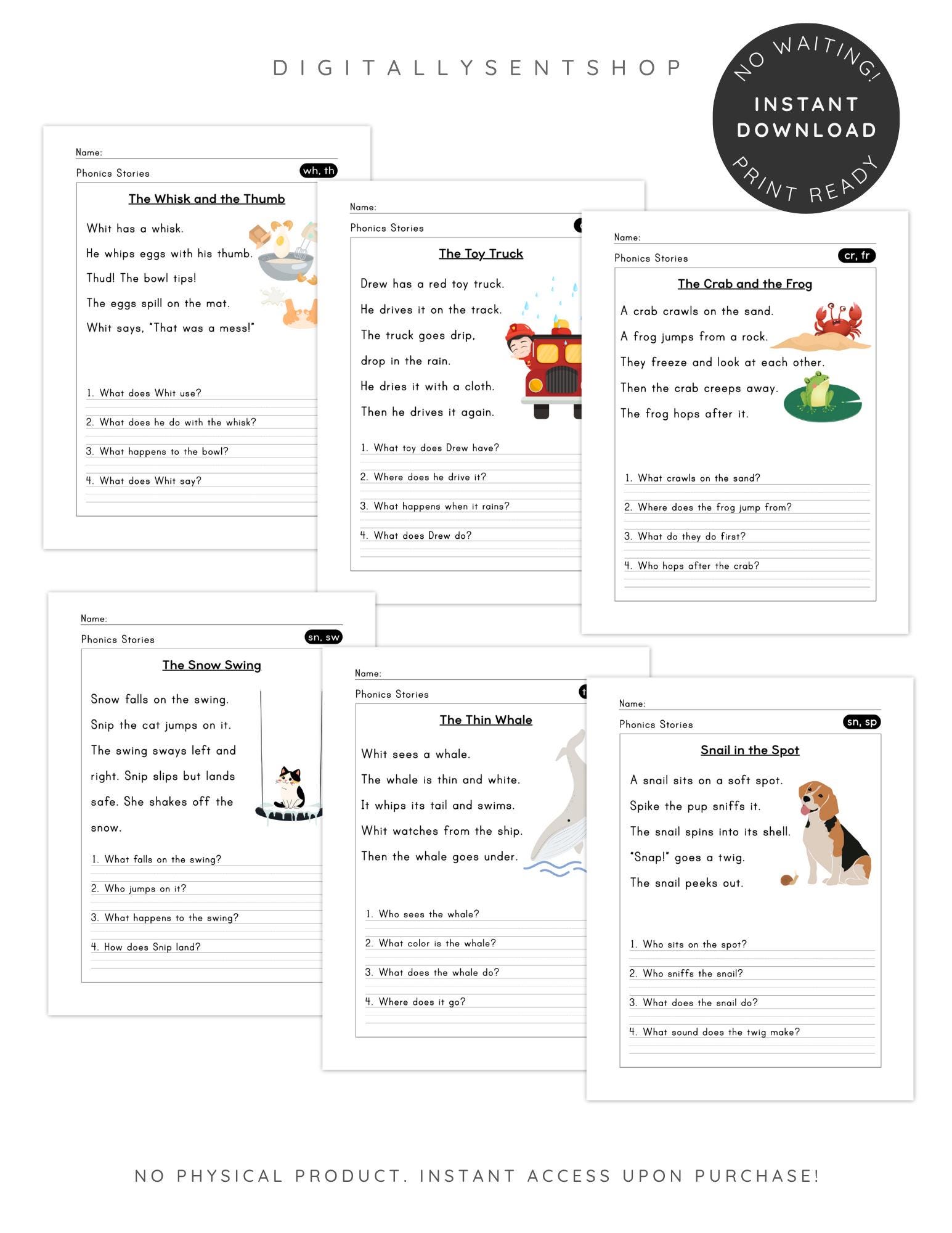 Blends & Digraphs Reading Comprehension Pack Set 3, 25 Stories, Reading ...