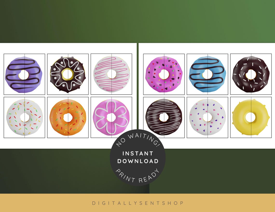 Printable Donuts Matching Game – 36 Toddler Puzzle, Preschool Binder ...