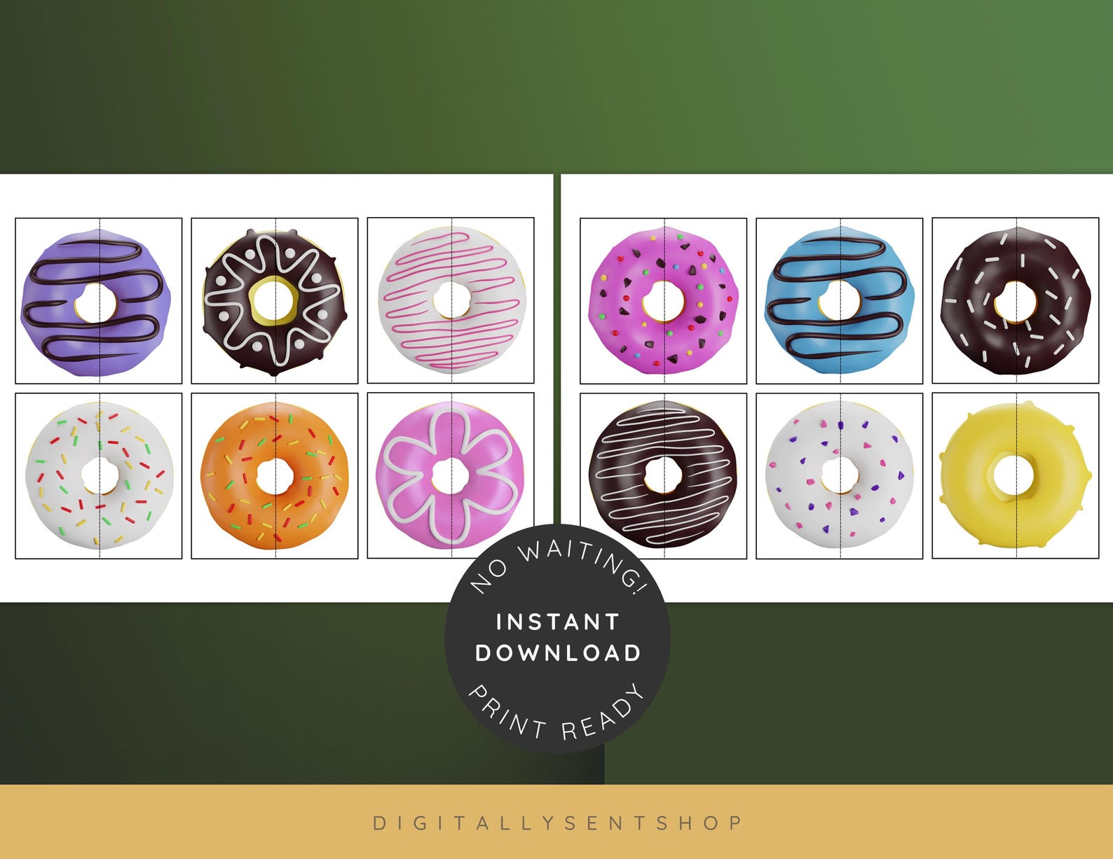 Printable Donuts Matching Game – 36 Toddler Puzzle, Preschool Binder ...