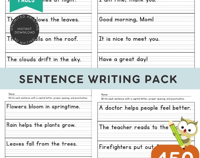 Sentence Writing and Tracing Handwriting Practice Worksheets - Positive ...